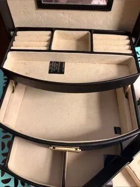 Storage & Organization | 3 For 12black Leather Jewelry Box With Beige ...
